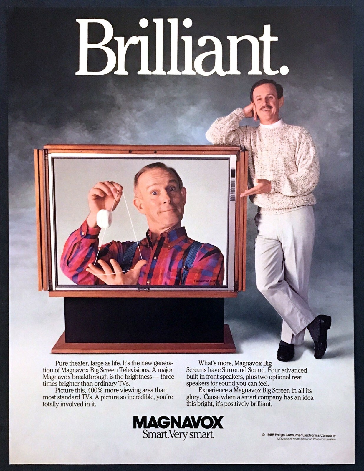 1988 Tom & Dick Smothers Brothers photo Magnavox Big Screen TV vintage ...