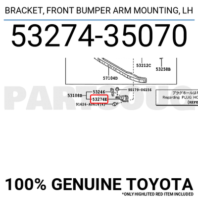 5327435070 Genuine Toyota BRACKET, FRONT BUMPER ARM MOUNTING, LH 53274 ...