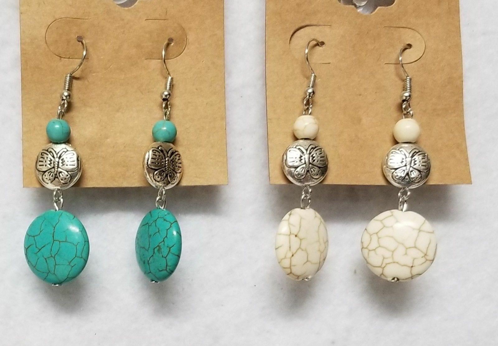 LOT OF 6 SILVER EARRINGS STONE BUTTERFLY TURQOUISE IVORY BLACK DANGLE ...
