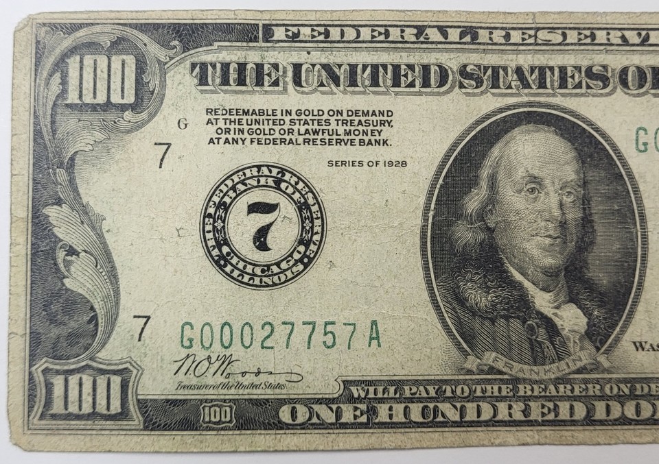 1928 U.S. Federal Reserve $100 Currency Note - Fine | eBay