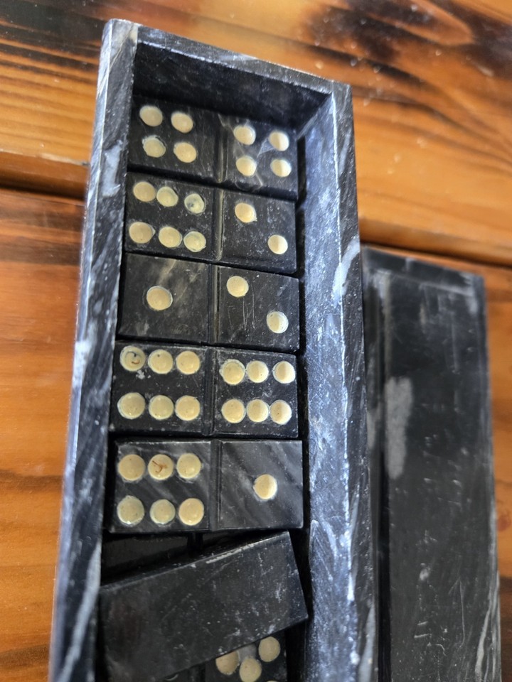 Vintage Handmade Carved Gray Marble Stone Domino Set With Box And 27 ...