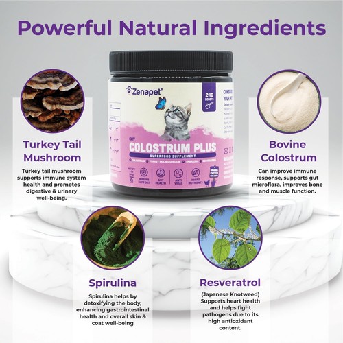 Cat Colostrum Plus Superfood Supplement, 240 Day Supply Bovine ...