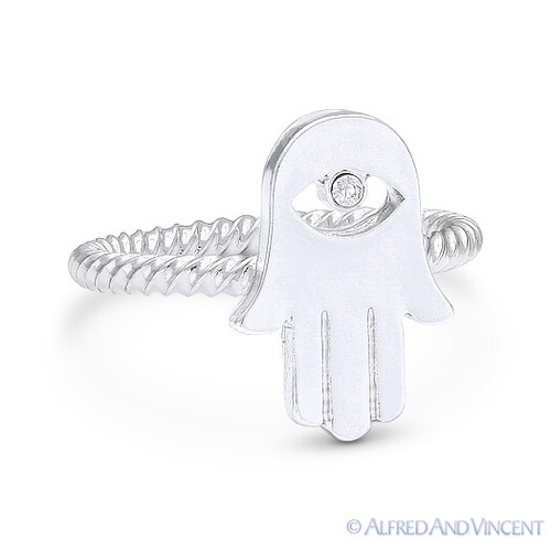 Hamsa Hand of Fatima Evil Eye Jewish Kabbalah Charm CZ Crystal Knuckle ...