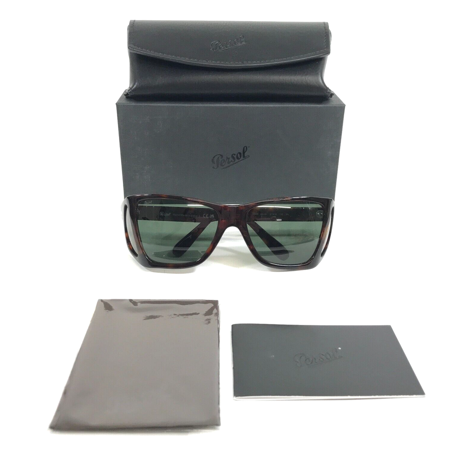 Persol Sunglasses 0009 24/31 Polished Havana Wrap Frames w/ 4 Green ...