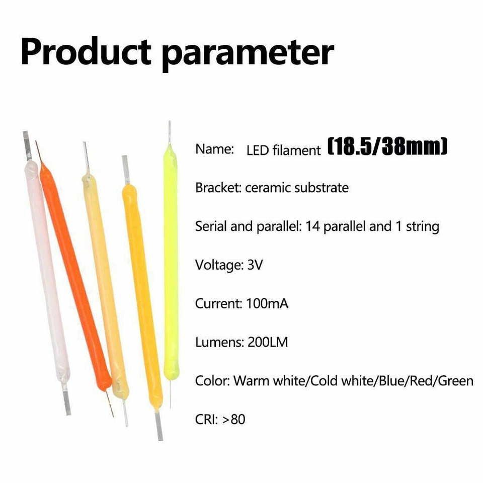 10pcs 3V LED Filament Lamp Light 38/18.5mm For Edison Bulbs Home DIY ...