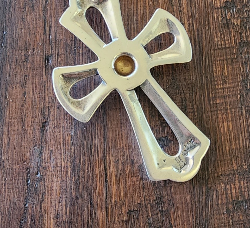 Retired James Avery 14kt Gold Center Silver Cross Pendant Large, Neat ...