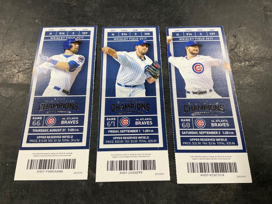 CUBS 2017 TICKET STUB 8/31/17-9/1/17-9/2/17 VS BRAVES | eBay