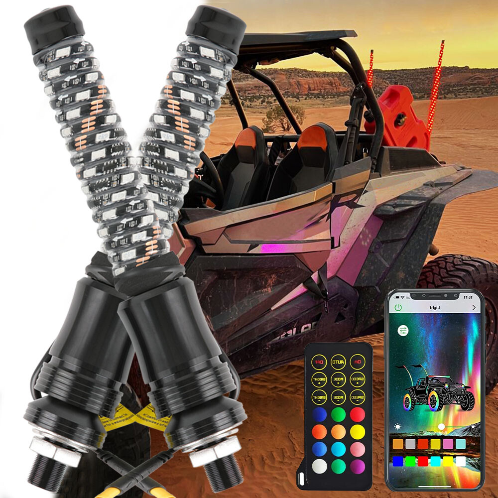 2x 1ft RGB LED Antenna Whip Spiral Light For Polaris RZR XP 4 1000 ...
