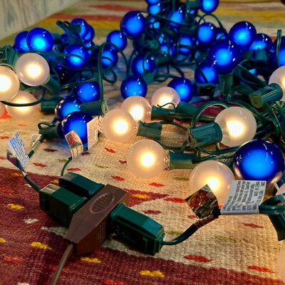 Vintage Blue and White Soft Glow Christmas Lights ~ 3 Strands of (24 ...