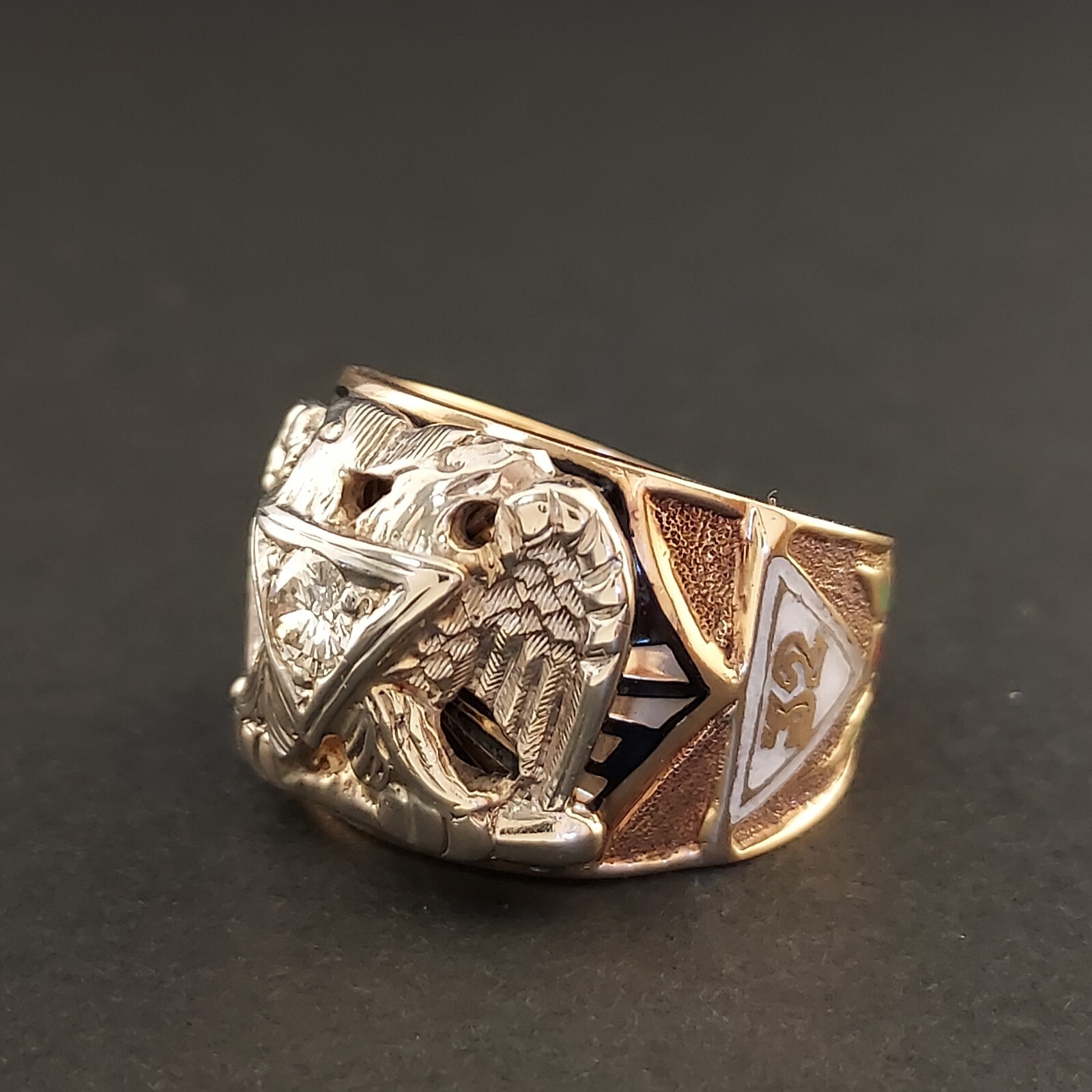 Vintage 10k Diamond Scottish Rites 32nd Degree Double Eagle Ring. W/.35 ...