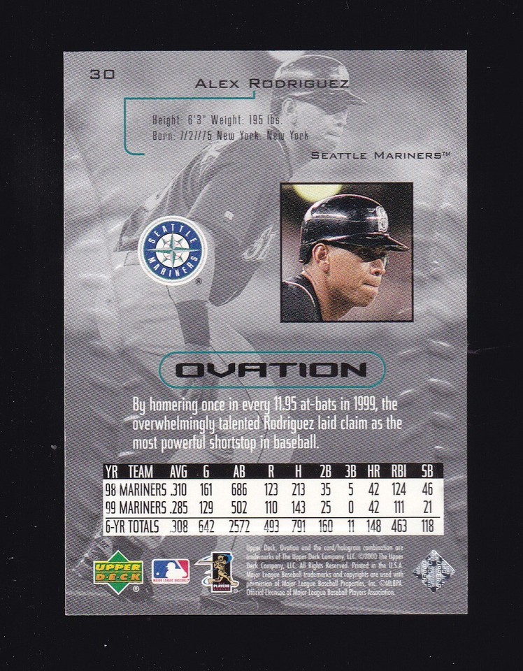 2000 Upper Deck Ovation Alex Rodriguez #30 Seattle Mariners | eBay