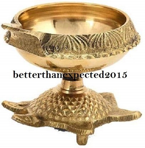 Handmade Brass Kuber Diya Oil Lamp with Turtle Base Engraved Design ...