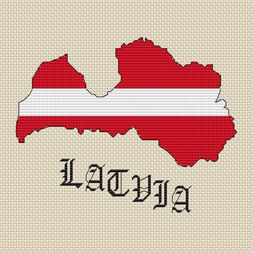 Latvia Map & Flag Cross Stitch Design (15x15cm, 6x6", kit or chart ...