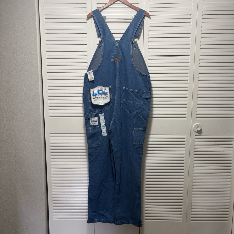NWT Big Smith Bib Overalls Blue Denim Mens 40x32 Cargo Carpenter Ranch ...