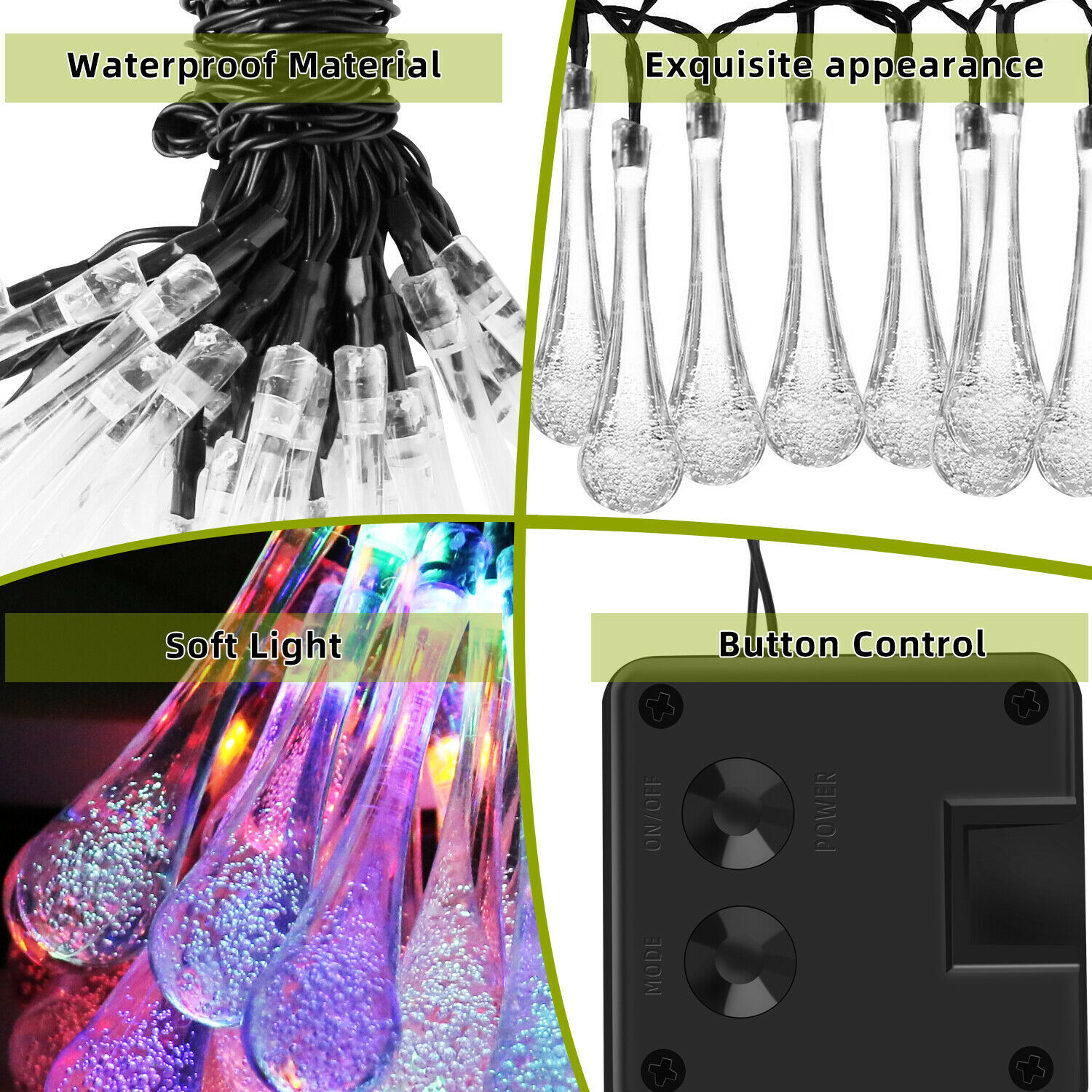 20 30 50 Raindrop Water Drop Fairy String Lights Solar Powered Outdoor ...