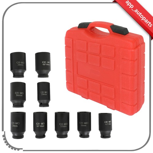 9PCS 29MM-38MM 1/2" 6PT DEEP IMPACT SOCKET SET DRIVE METRIC AXLE HUB ...