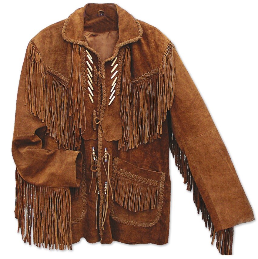 Lederjacke Rauleder Leder Fransen Wildleder braun Biker Cowboy Western ...