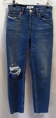 Redone Re/Done Straight Leg Denim Jeans Size 26 Stretch Distressed, 5 ...