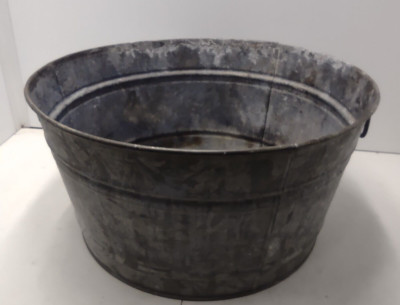 18" Galvanized Round Metal Wash Tub W/handles Flower Garden Yard Decor ...
