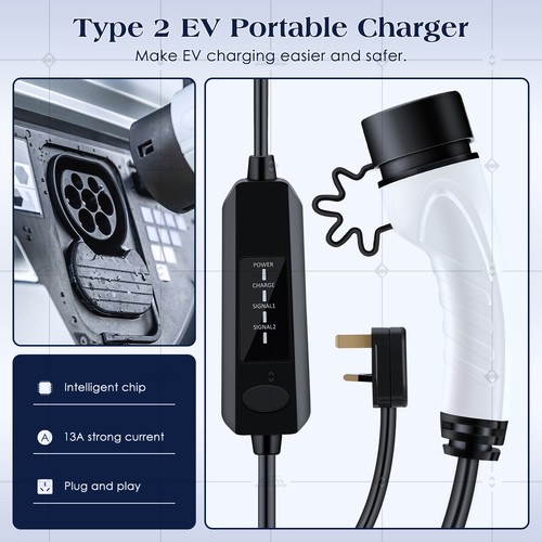 EV Charging Cable Type 2 UK Plug 3 Pin Electric Vehicle Car Charger ...