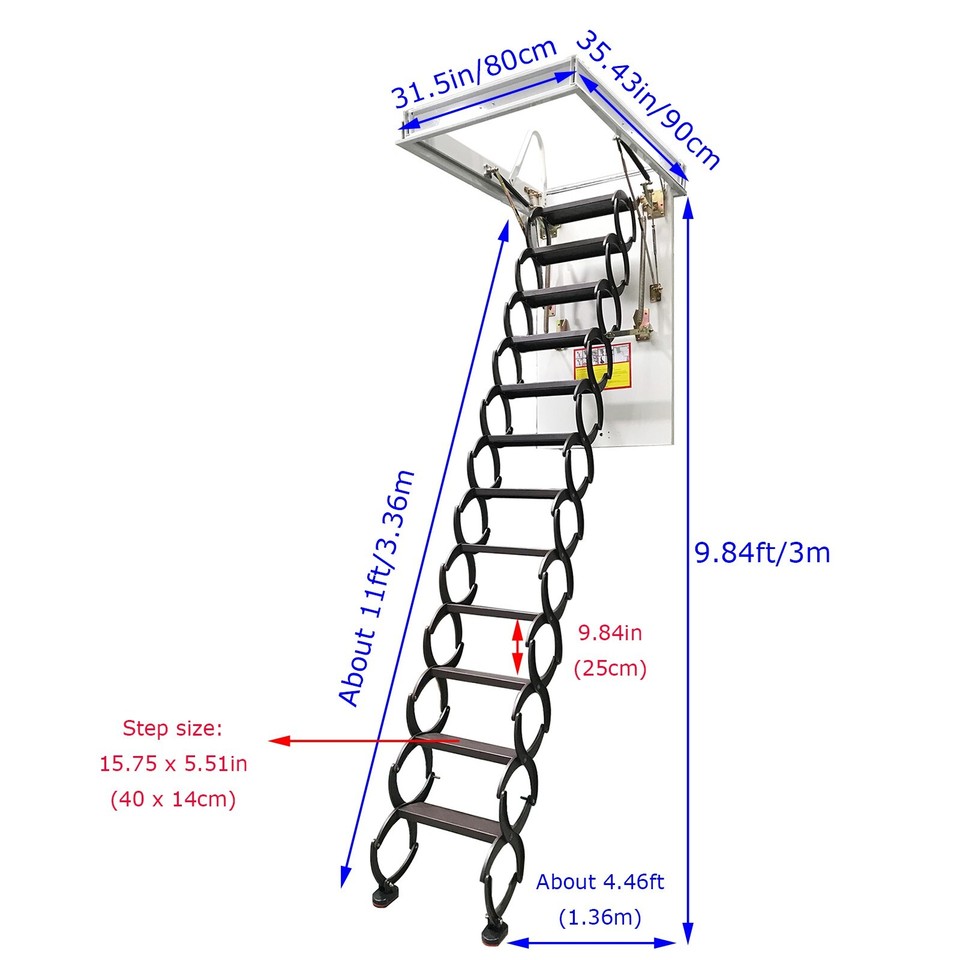 Attic Ceiling Ladder 10 ft Brown Ceiling Mounted Folding Stairs Pull ...
