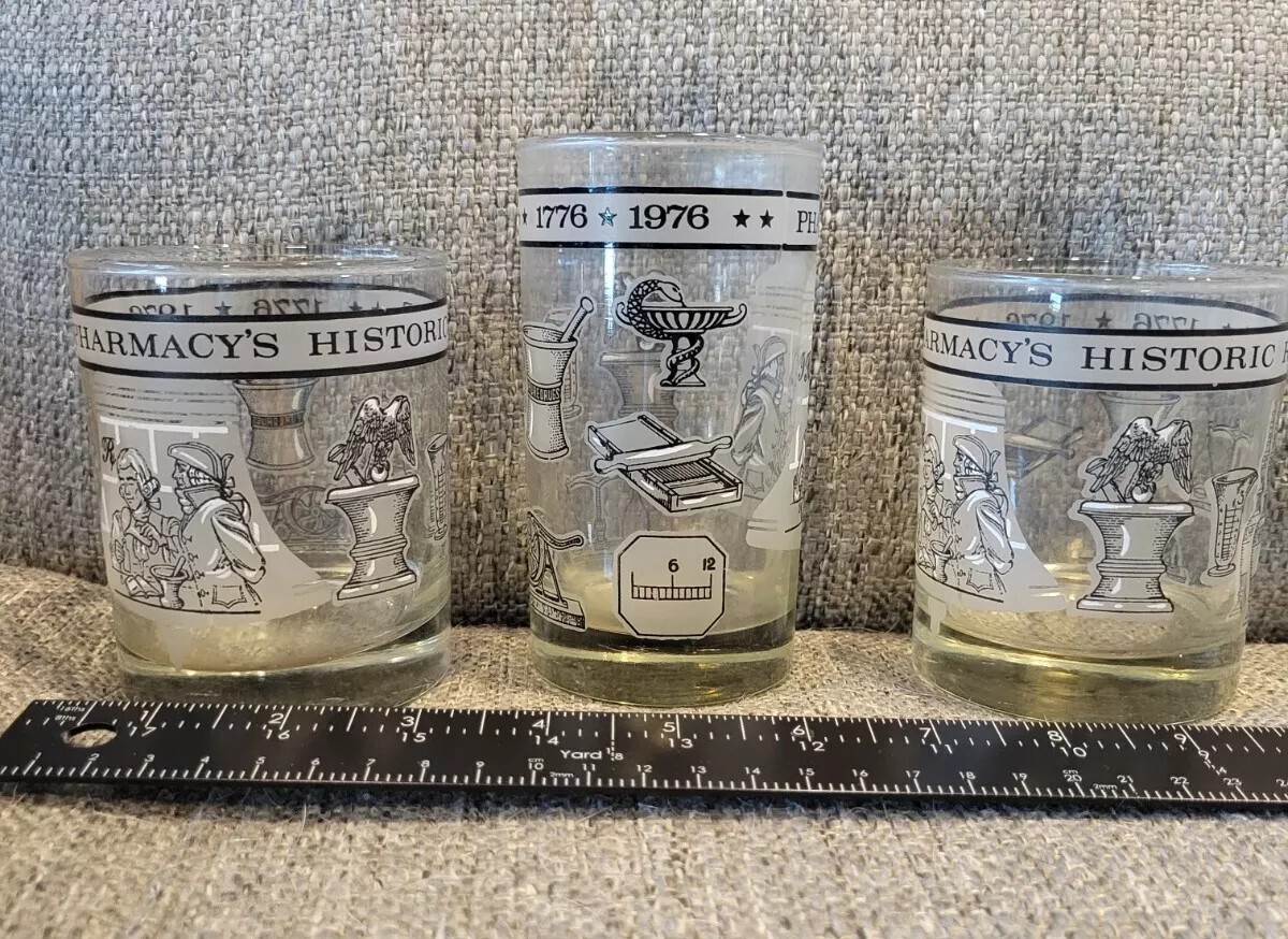 3 Libby Apothecary Drinking Glasses Pharmacy's Historic Role 1776-1976 ...