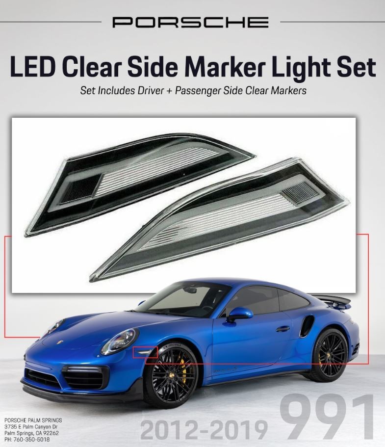 2012-2019 Porsche 911 (991) LED Clear Side Marker Light Set 99163125506 ...