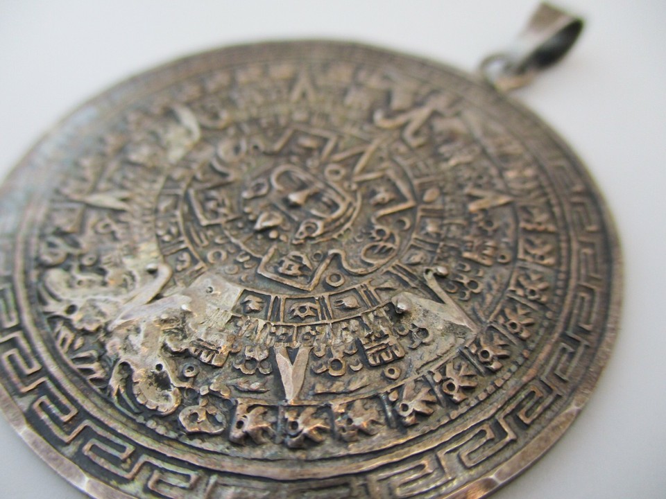 Vintage 925 Inca/Mayan Calendar Pendant Two Sided Spiritual South ...