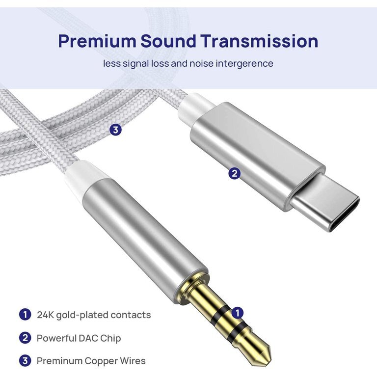 USB-C Audio Cable USB Type-C to 3.5mm Audio Cable AUX Car Audio Cord ...