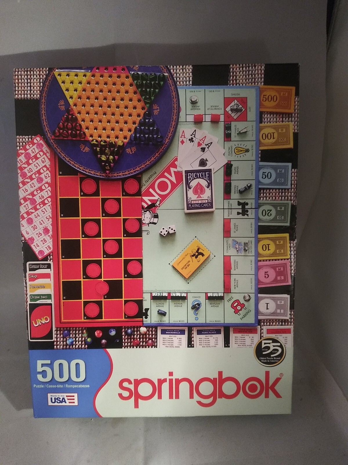 Springbok Puzzle Board Games 500 pc. Monopoly/Checkers/Uno Sealed | eBay