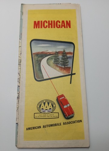 Vtg 52 Michigan State Road Map AAA American Automobile Assoc. 50th ...