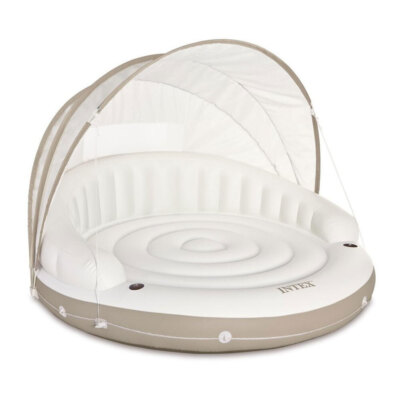 Intex 1.99m Canopy Island Inflatable Swimming Pool Float w/ Sun Shade ...