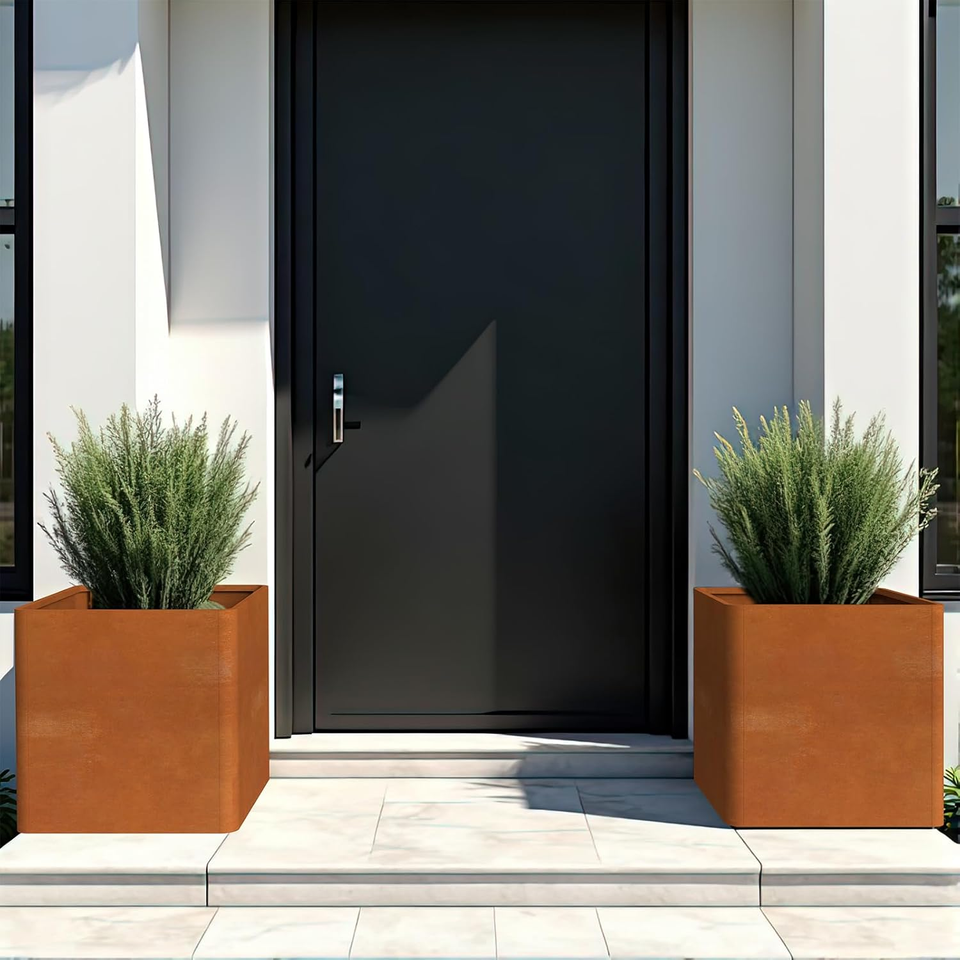 Large Corten Steel Planter Box 26" Cube for Outdoor Plants with ...