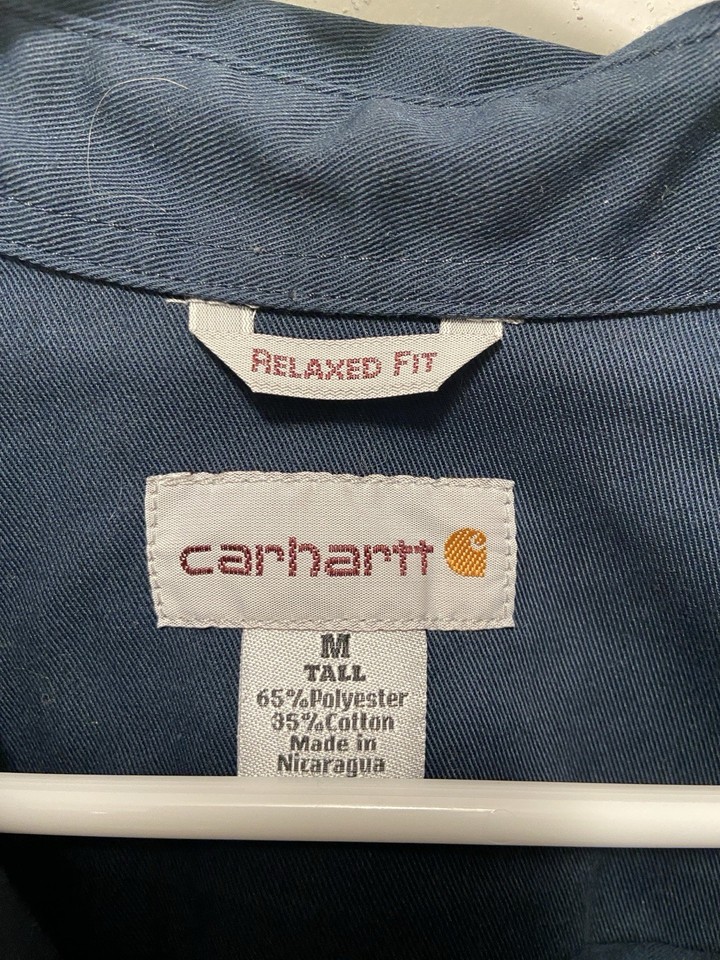 Carhartt Men's Long-Sleeve Twill Work Shirt Navy Size Medium Tall | eBay