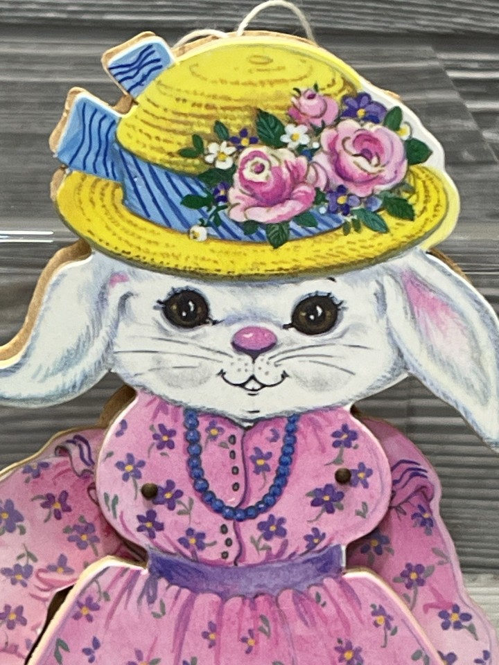Vintage Easter Bunny Rabbit Wood Pull String Puppet Toy Basket Filler ...
