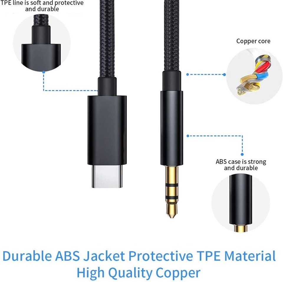 USB-C Audio Cable USB Type-C to 3.5mm Audio Cable AUX Car Audio Cord ...