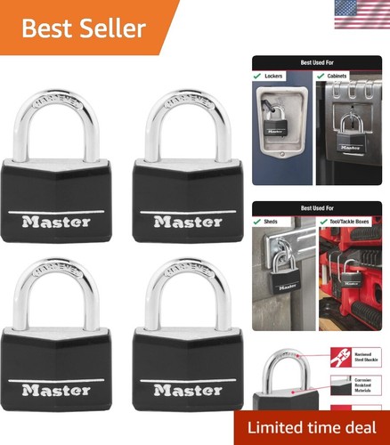 Indoor/Outdoor Keyed Padlock Set - 4 Black Aluminum Locks for Ultimate ...