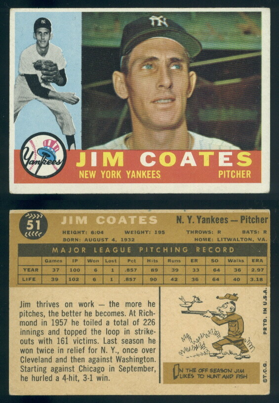 (63483) 1960 Topps 51 Jim Coates Yankees-EX | eBay