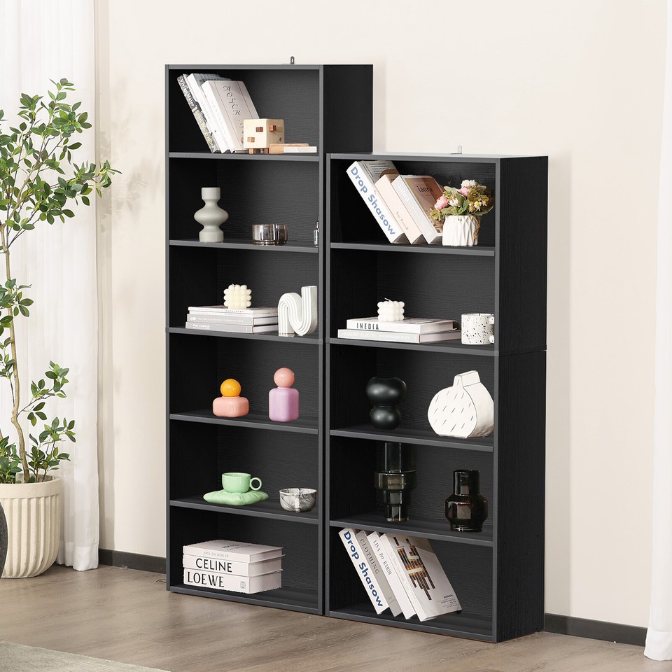 5/6 Tier Open Wood Bookshelf Adjustable Bookcase Wall Shelf Magazines ...