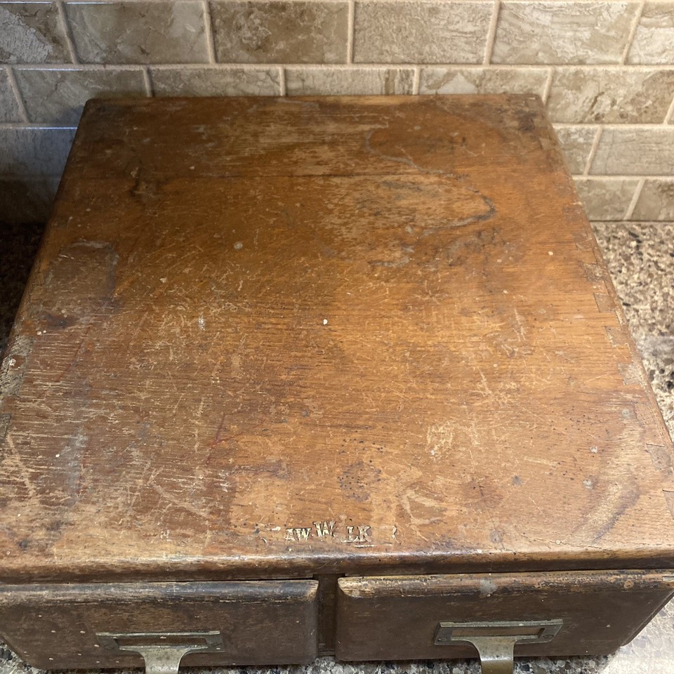 Vtg Antique Two (2) Drawer Oak Library Card Catalog Index File Cabinet ...