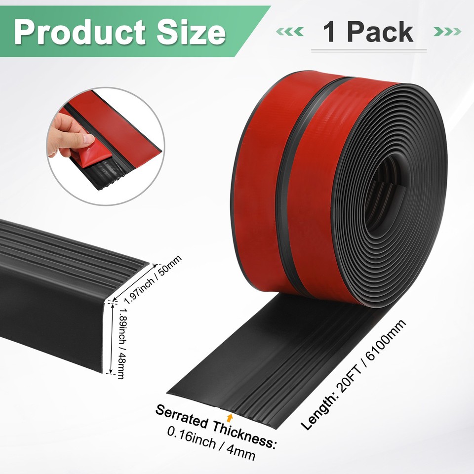 Stair Edge Trim 20FT Vinyl Rubber Stair Nosing for Stairs [Black,1.89 ...