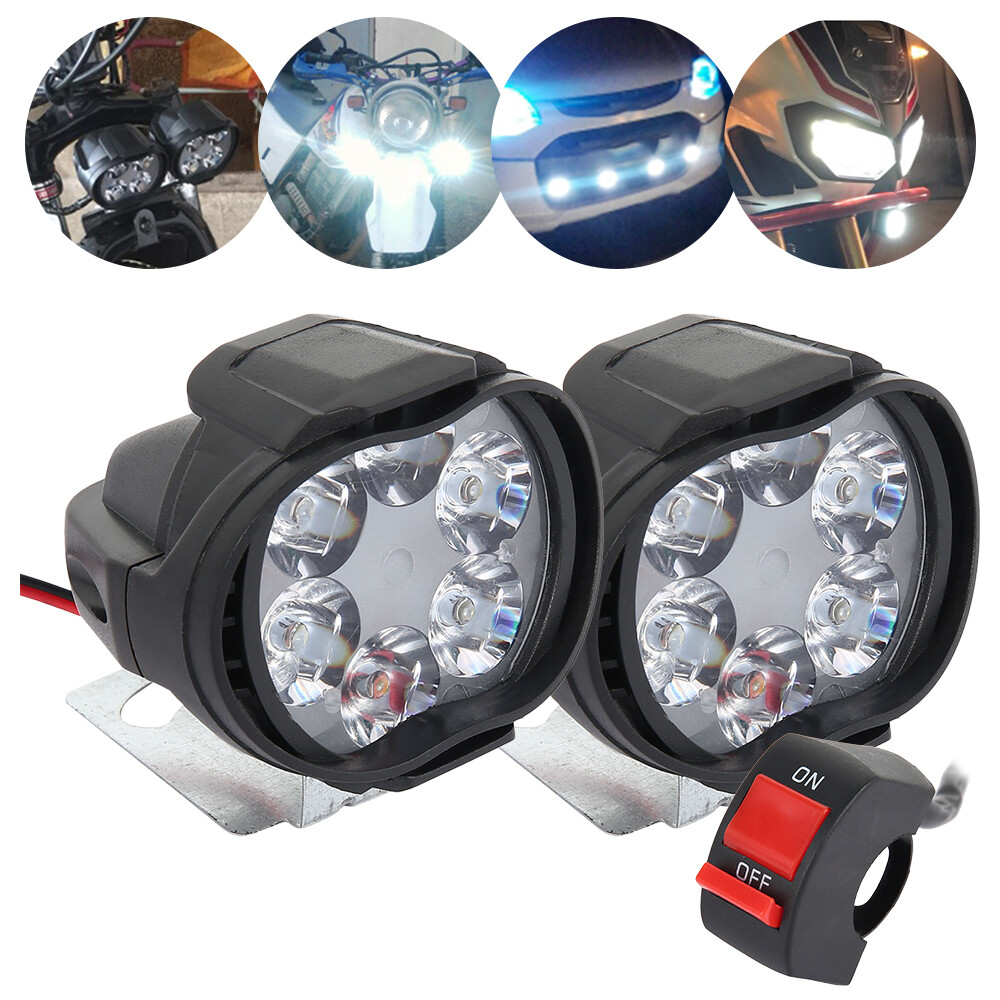 2Pcs 6 LED Headlight Motorcycle Lights Front Head Lamp Bulb Motorbike ...