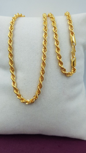 22K Yellow Gold 3.5mm Rope Chain Laser Diamond Cut Necklace Mens 18 ...
