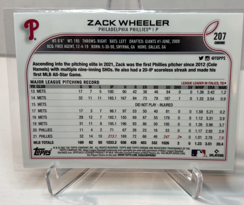 2022 Topps Chrome Lite Black White Mini Diamond Zach Wheeler Refractor ...