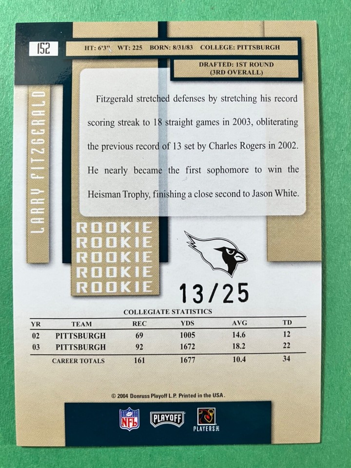 2004 Playoff Prestige Xtra Points Larry Fitzgerald Rookie Card #152 SSP ...