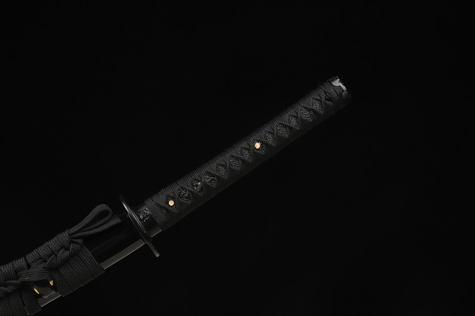 9260 Spring Steel Katana Japanese Samurai Sword All Black Full Tang ...