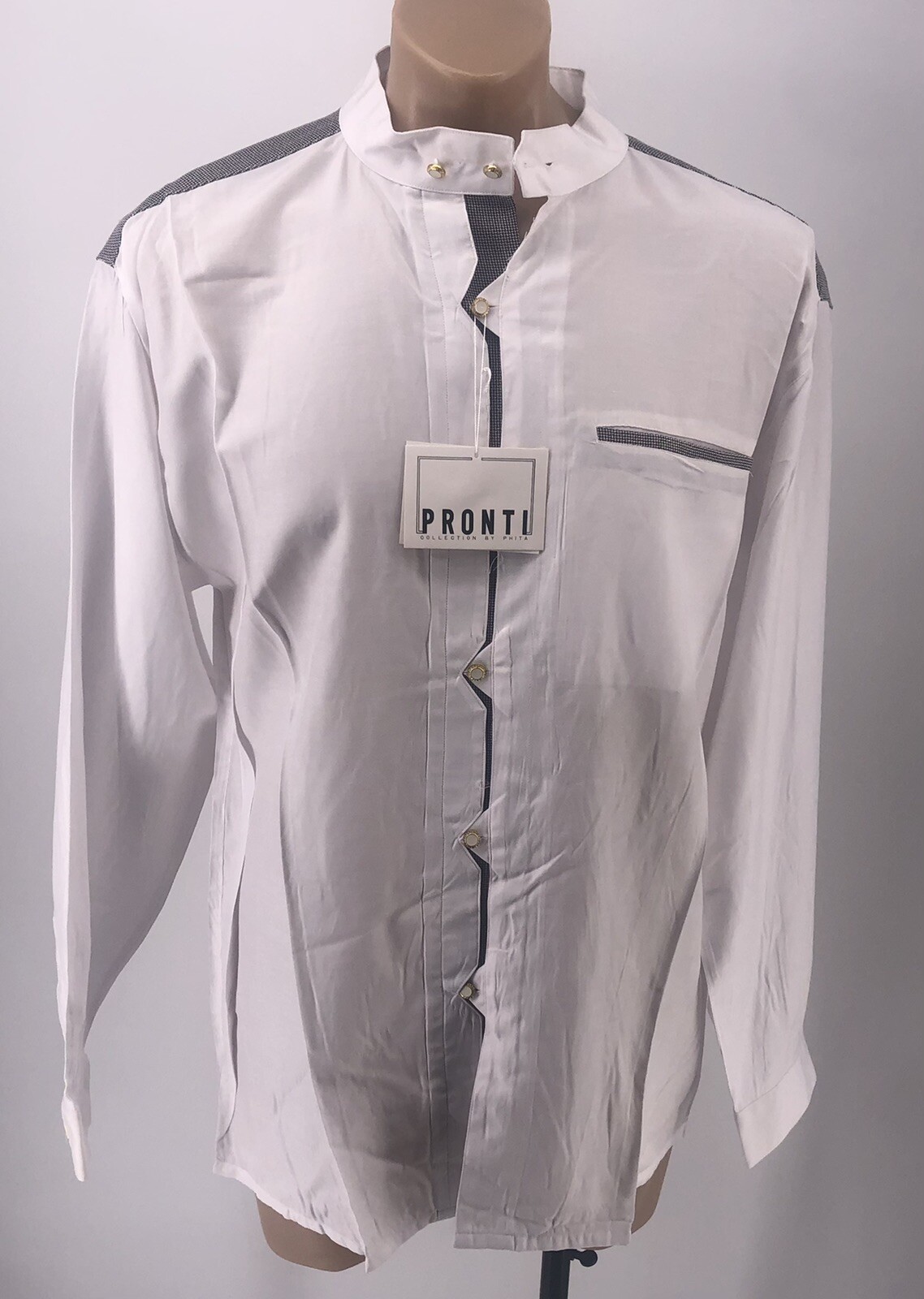 Pronti collection by phita Buttondown Shirt Men's 2XL Patterned Gray ...