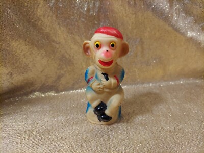 Vintage 50s 60s Small Rubber Monkey Toy Figure Red White Blue Animal No ...