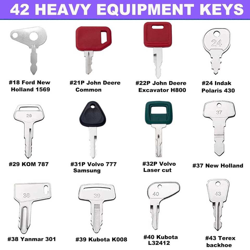 42 Heavy Construction Equipment Master Keys JCB Volvo Genie CAT JD Case ...