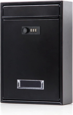 Locking Mailbox Wall Mounted Vertical– Medium, Black With Combination ...
